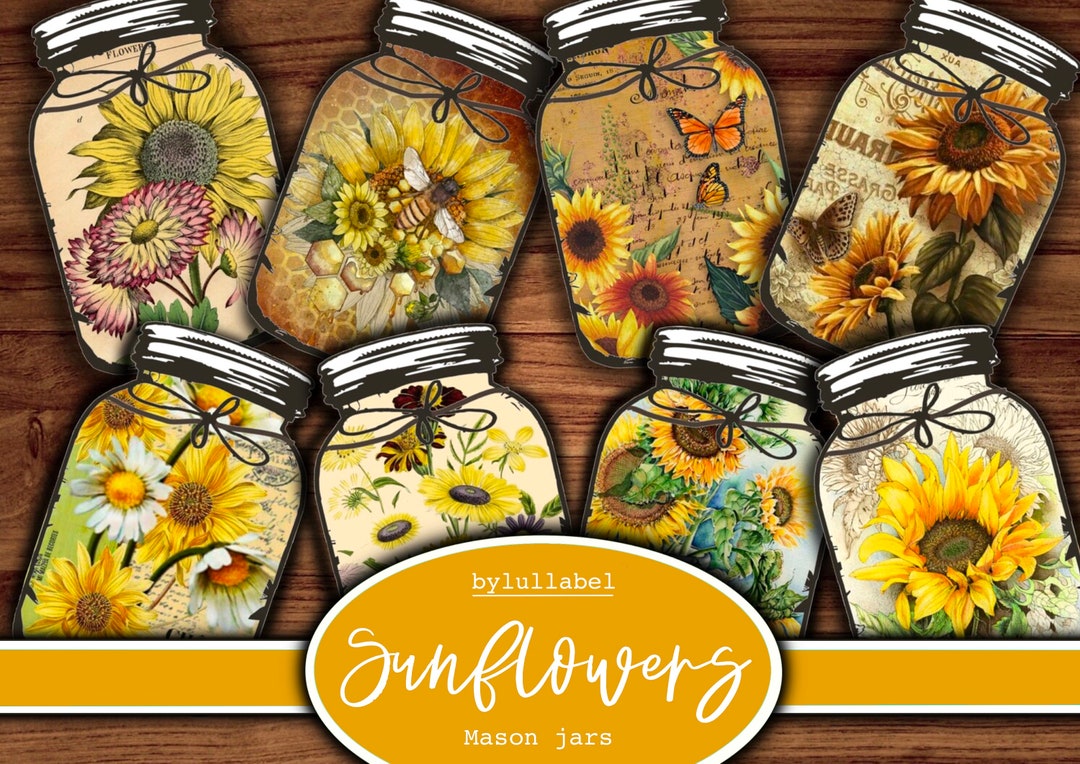 Sunflowers Botanical Mason Jars,fussy Cuts,ephemera,printable ...