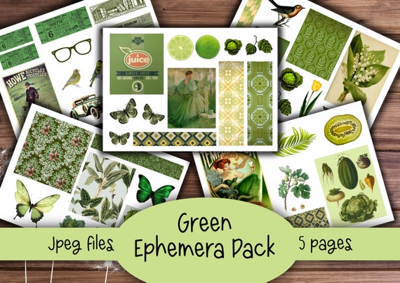 Digital Ephemera Pack Green Printable Fussy Cuts Junk - Etsy