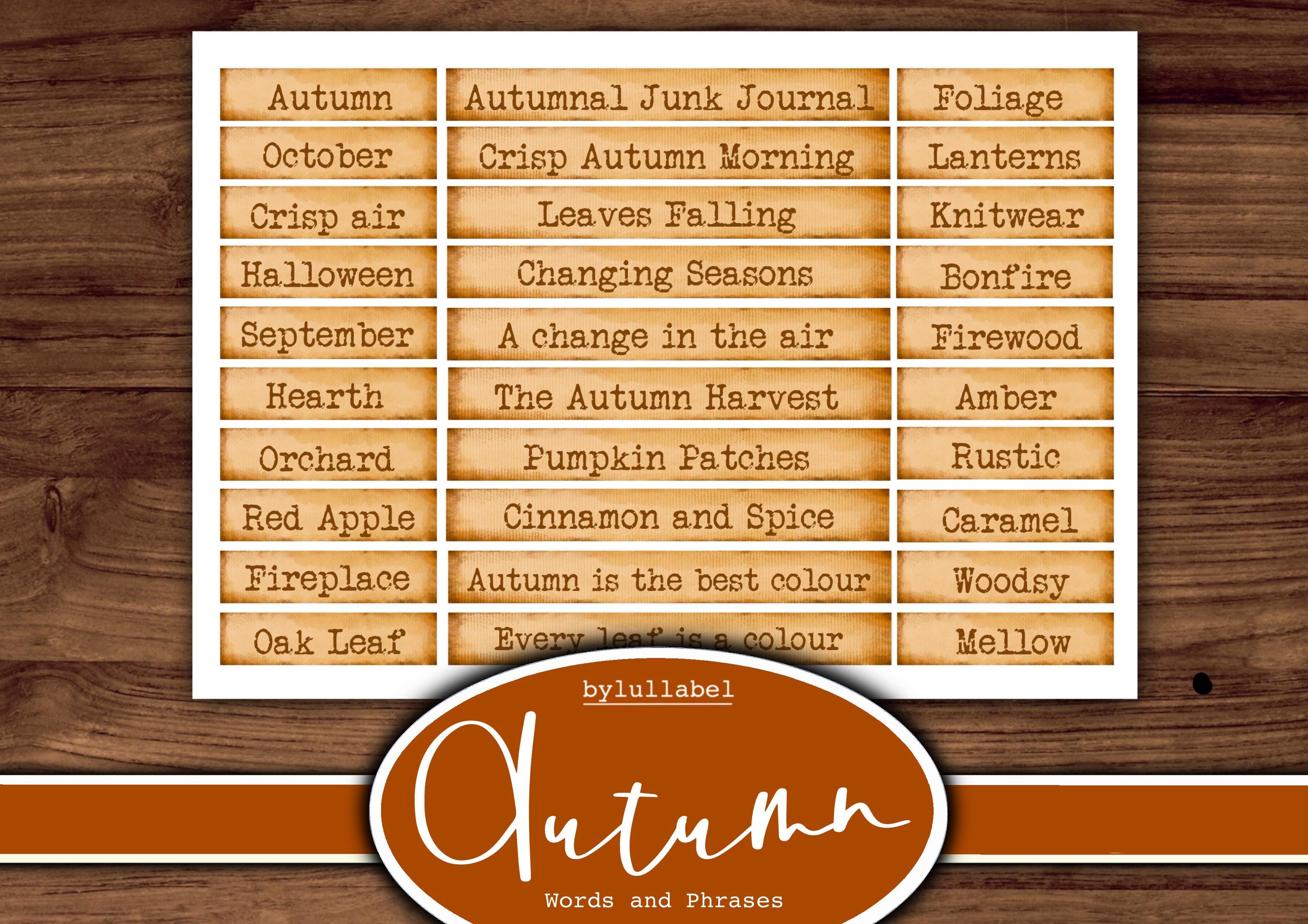 Autumn Words & Phrases Ephemera: Junk Journal Embellishments (digital ...