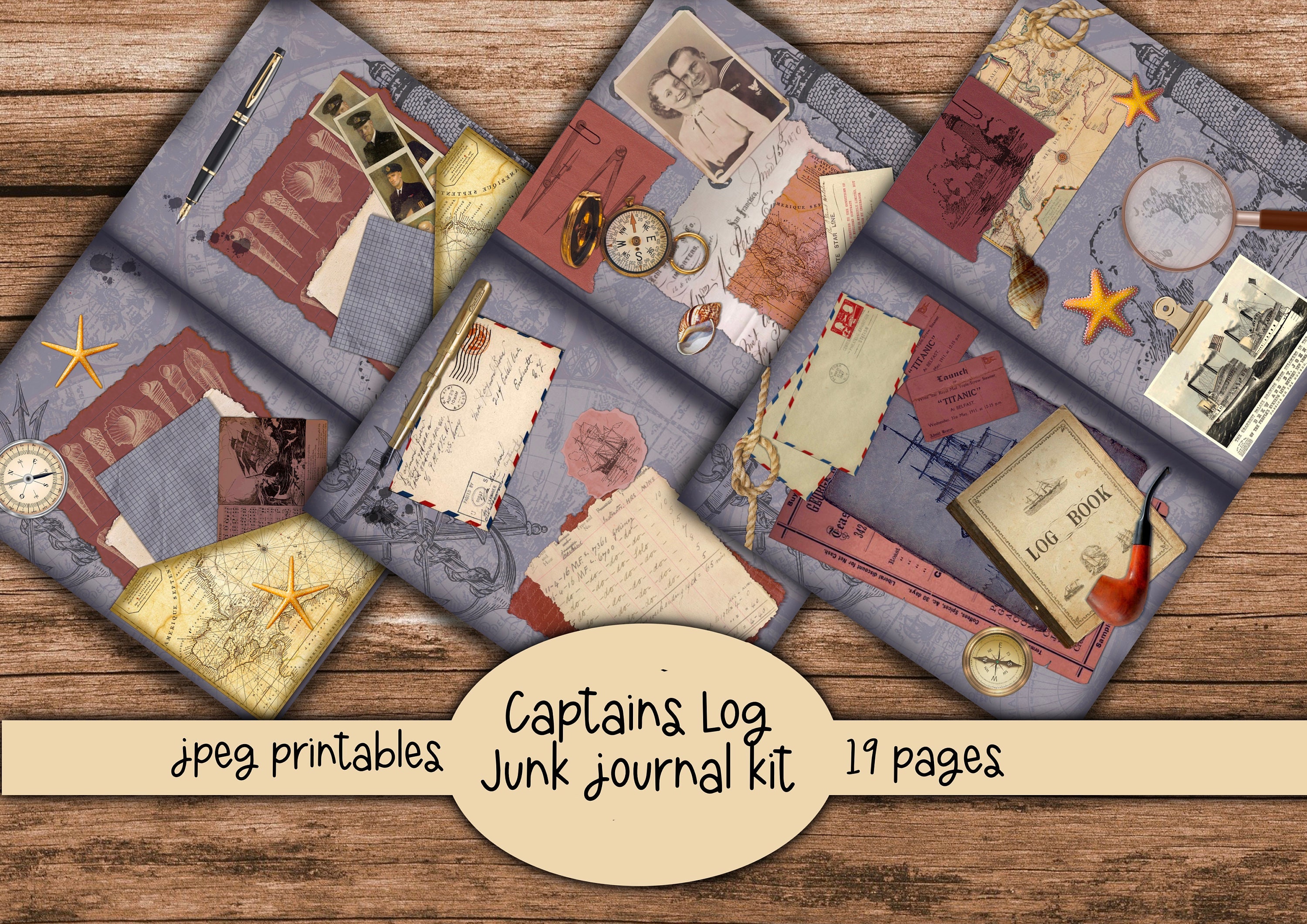 Captains Log Junk Journal Kit Nautical Ephemera Printable | Etsy