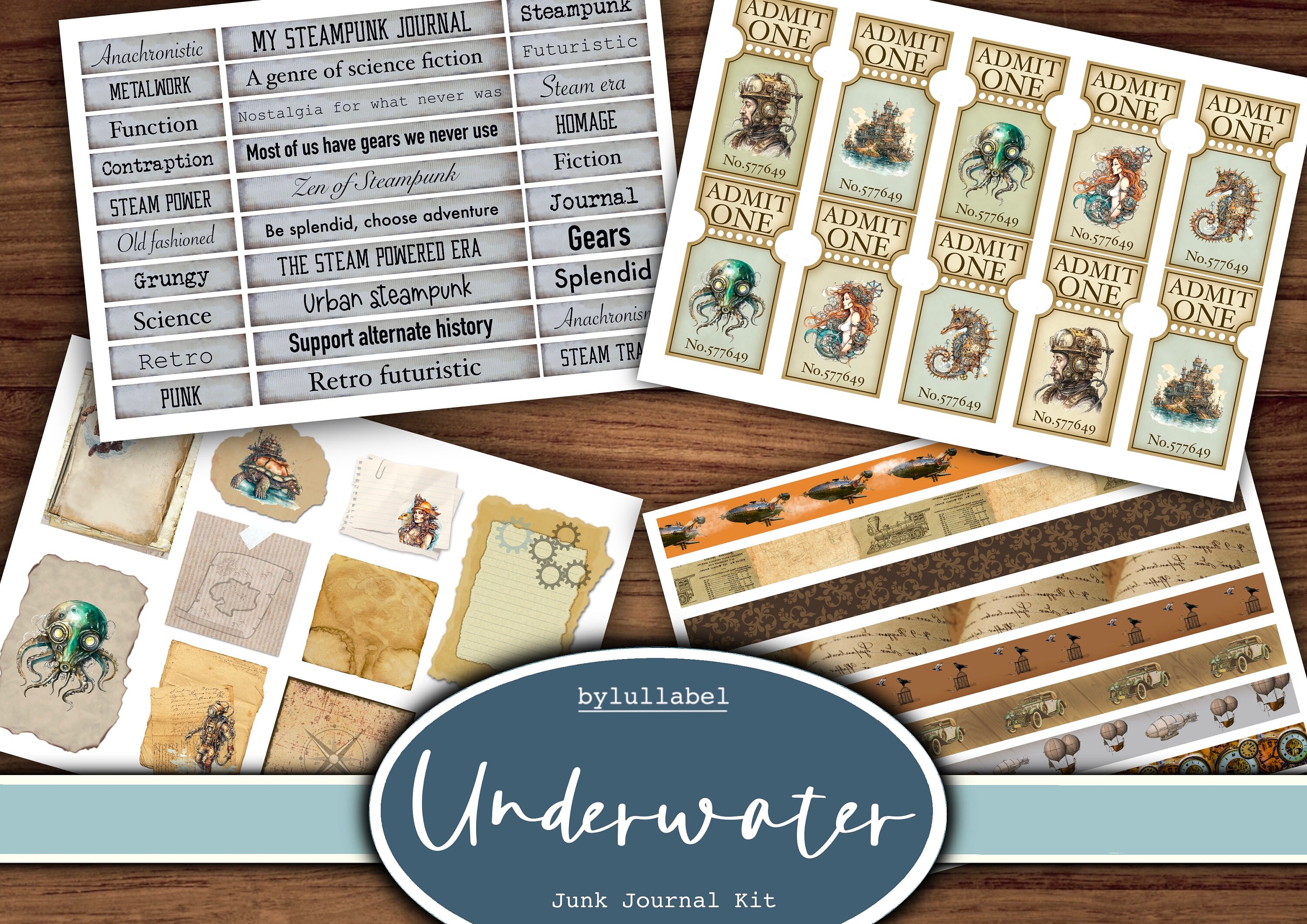 Underwater Steampunk Junk Journal Kit: Ephemera, Tags, Labels (digital ...