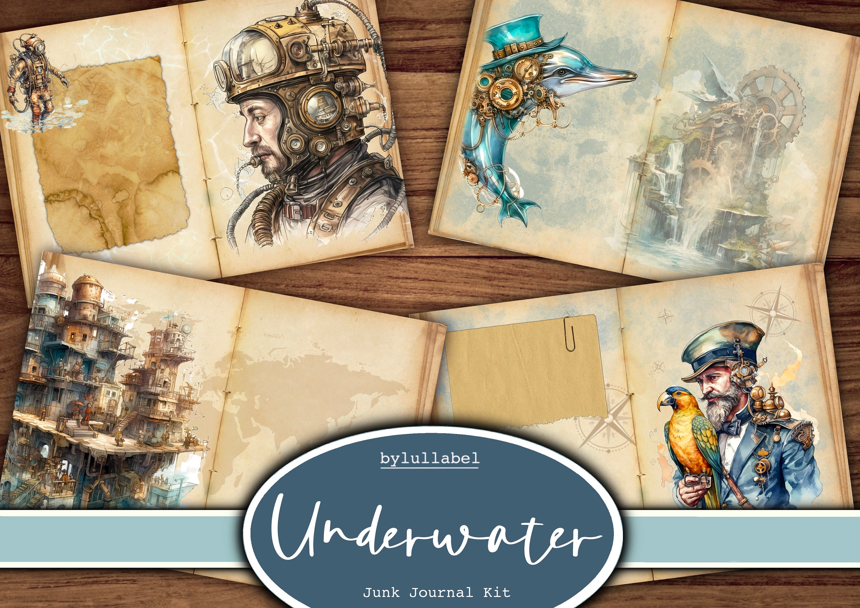 Underwater Steampunk Junk Journal Kit: Ephemera, Tags, Labels (digital ...