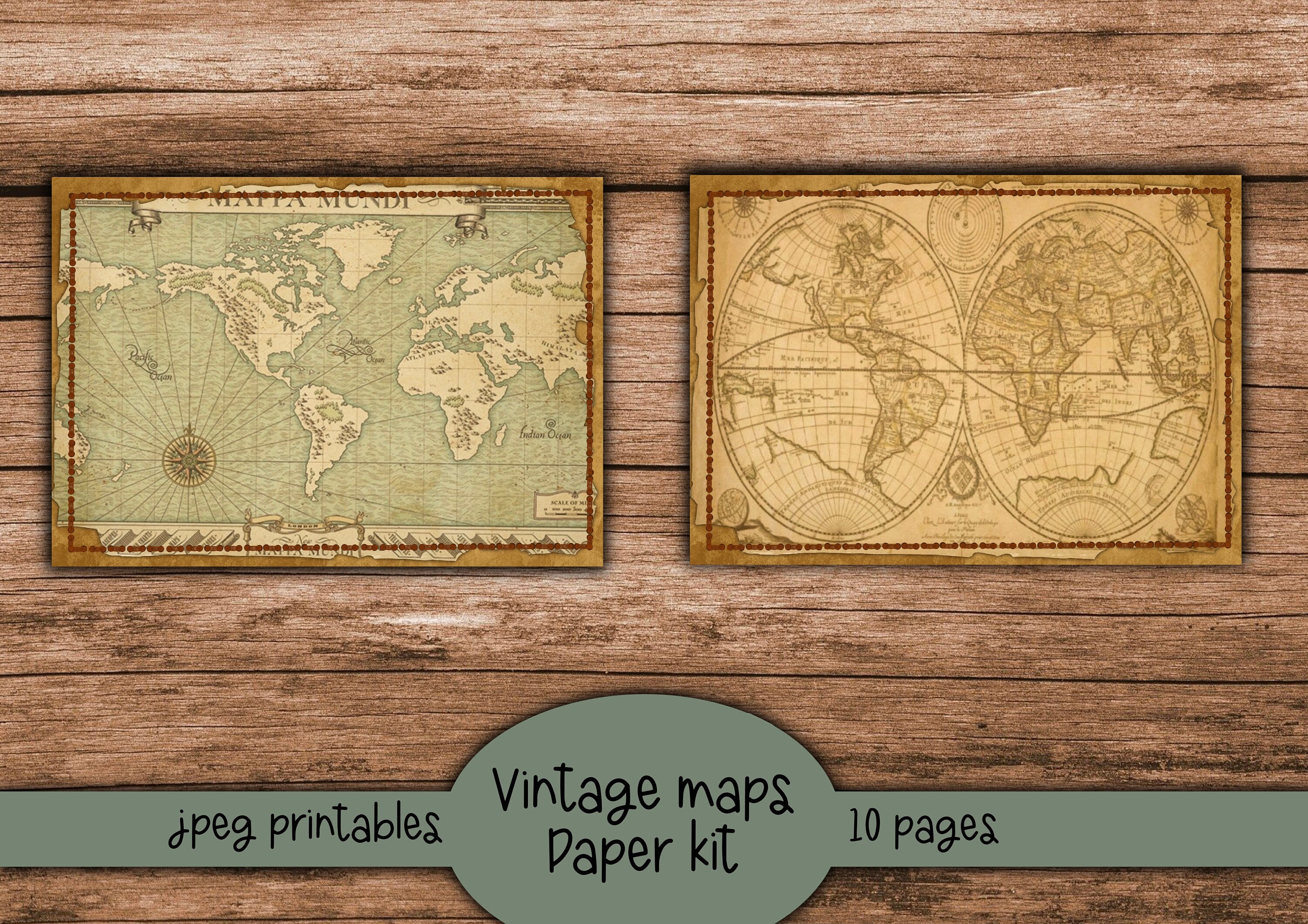 Vintage Map Printables Paper Kit Pages Maps Junk Journal | Etsy