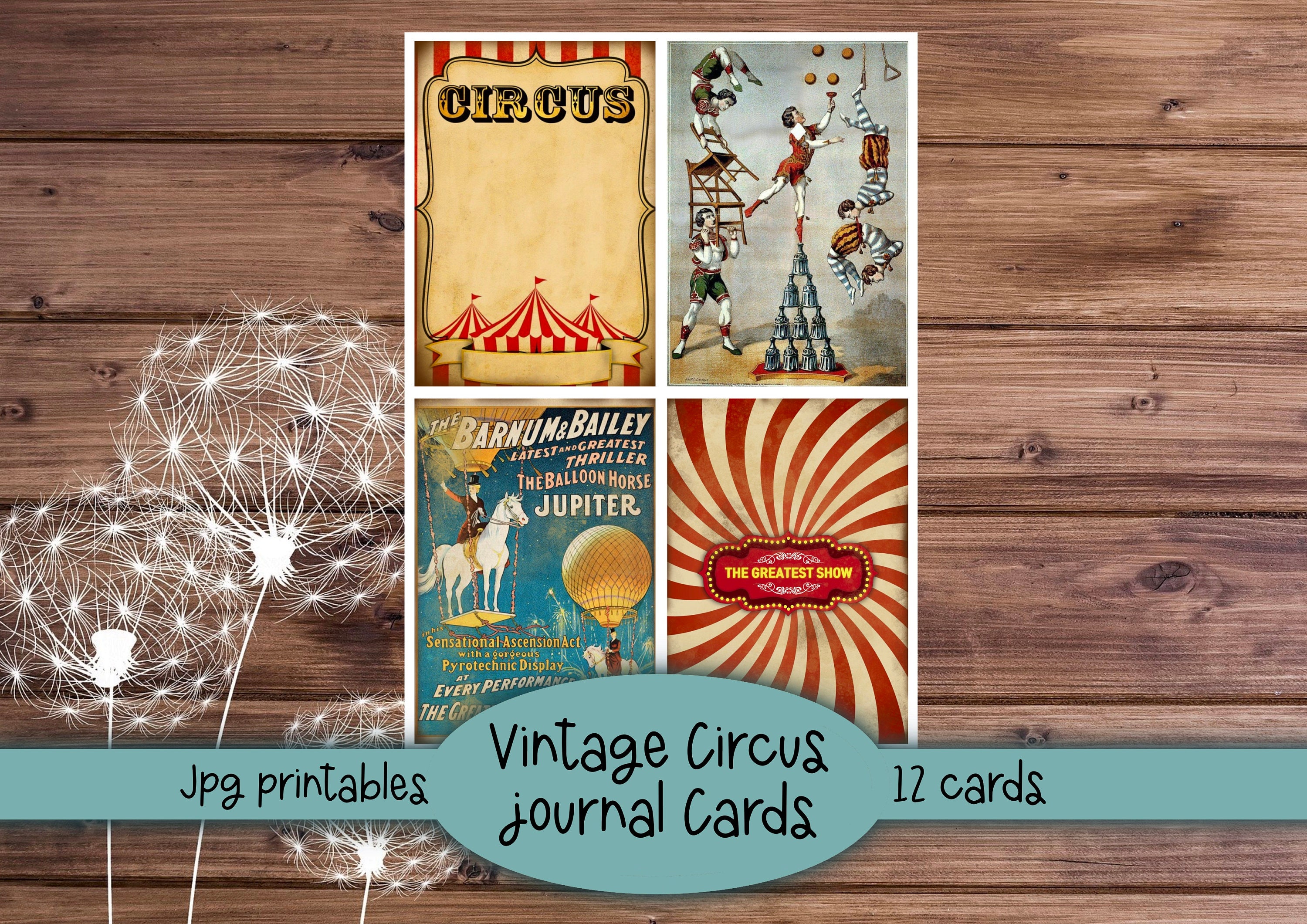 Vintage Circus Journal Cardsatc Clowns and Acrobatics - Etsy