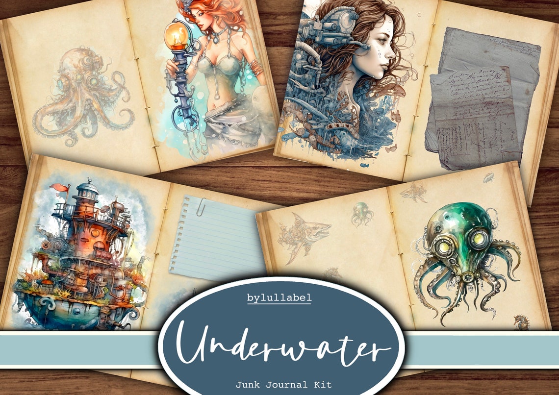 Underwater Steampunk Junk Journal Kit: Ephemera, Tags, Labels (digital ...