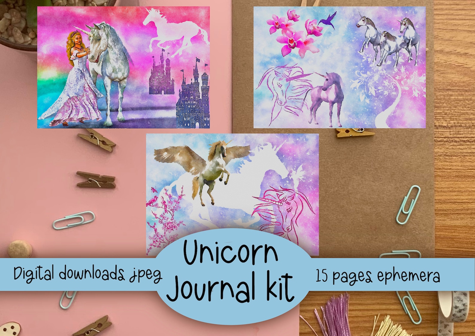 Unicorn Junk Journal Printable Kit, Digital Download, Fantasy, Unicorns ...