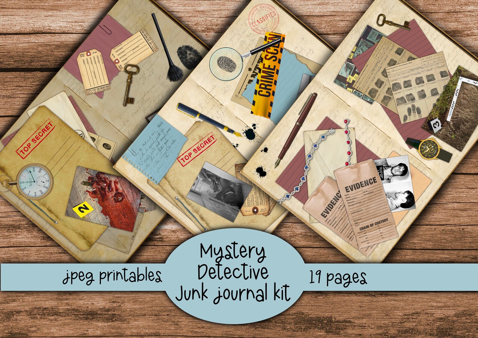 Mystery Detective Inspired Junk Journal Kit,ephemera Printable Kit,uk ...