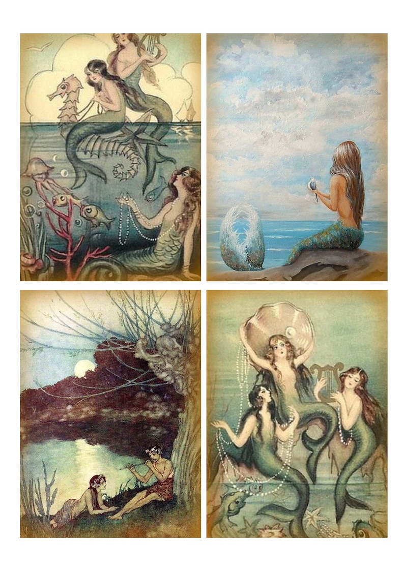 Vintage Mermaid Journal Cards: Sea Ephemera, Junk Journal (digital ...