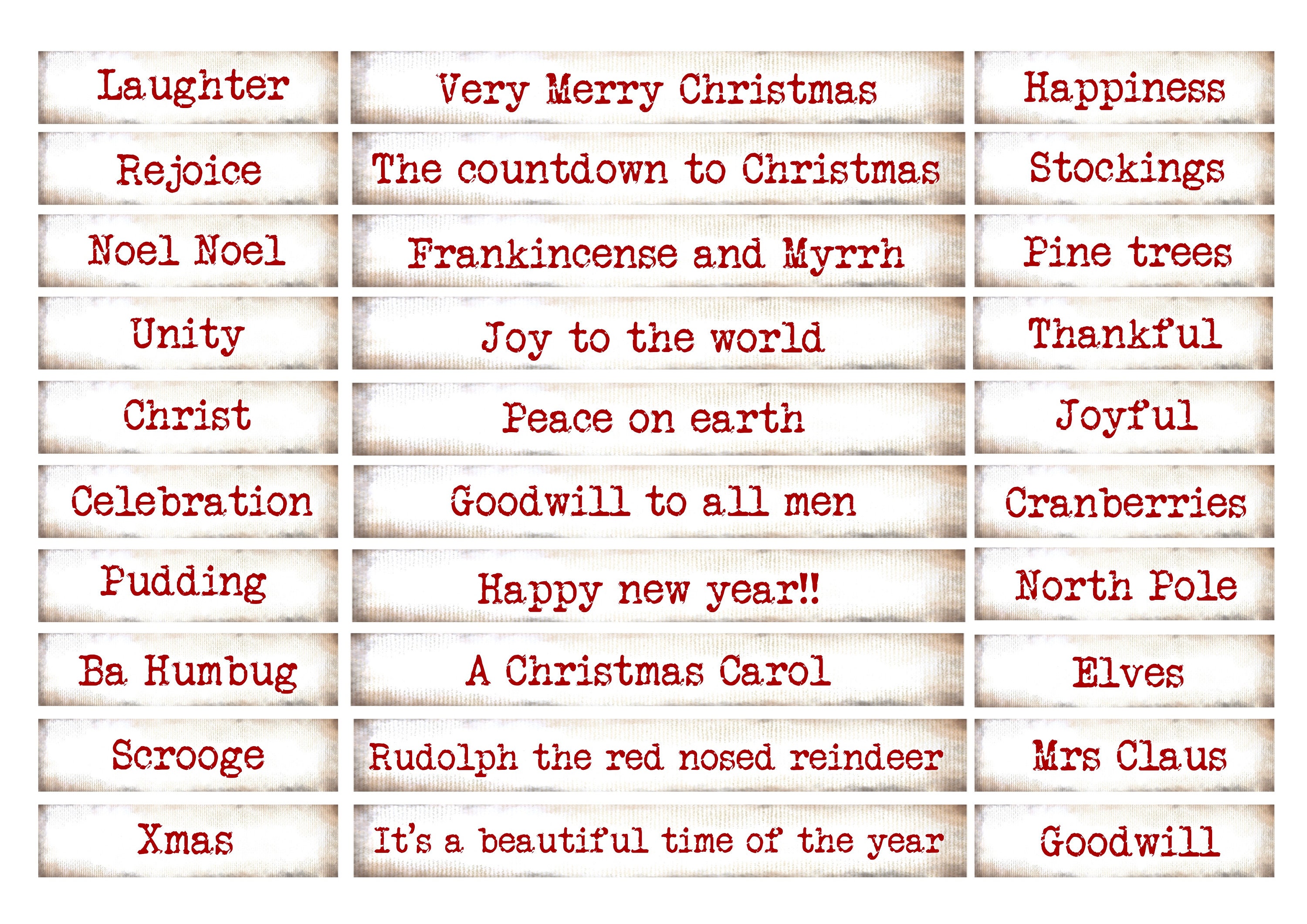 Christmas Words and Phrases Ephemera Printabledigital - Etsy