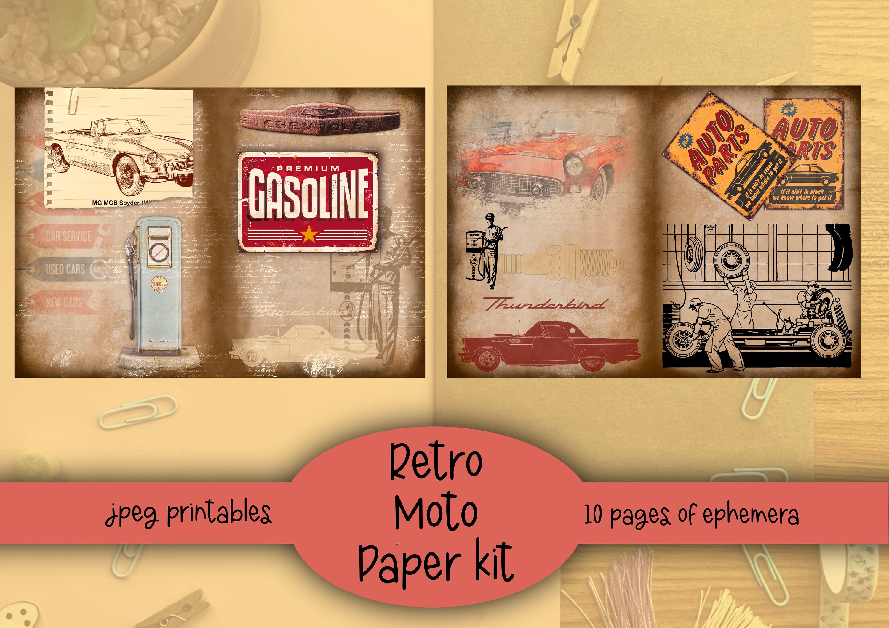 Retro Moto Paper Kit Car Inspired Journal Ephemera Backing - Etsy