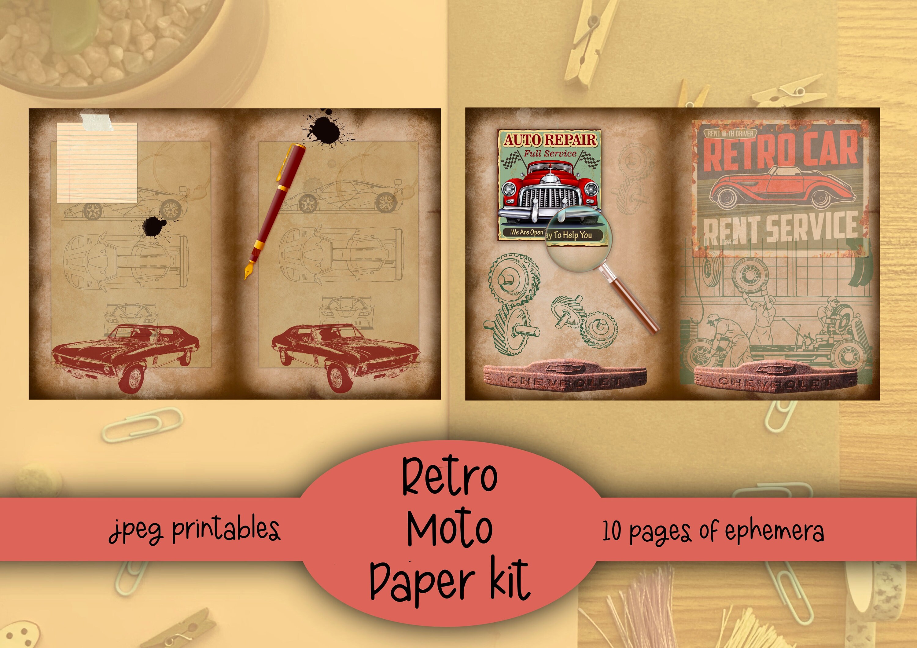 Retro Moto Paper Kit Car Inspired Journal Ephemera Backing - Etsy