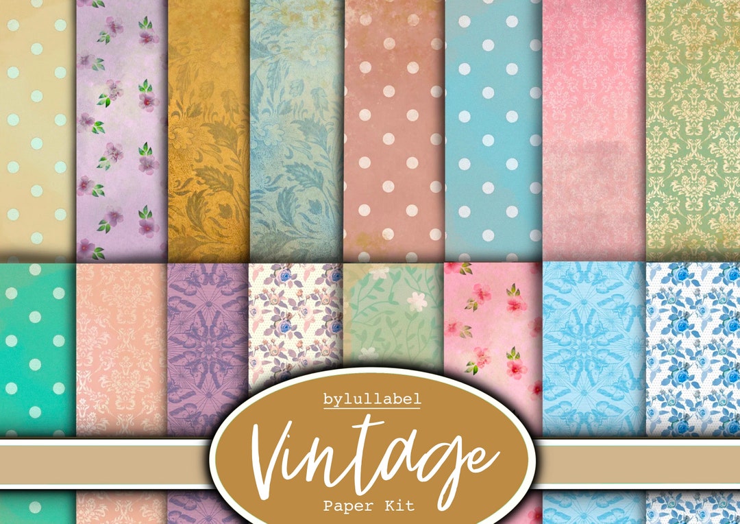 Vintage Pastels Backing Papers Kit, Ephemera Printable Kit, Uk. Paper ...