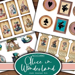 Alice in Wonderland Junk Journal Kit, Printable Kit, Uk. Fairytale ...