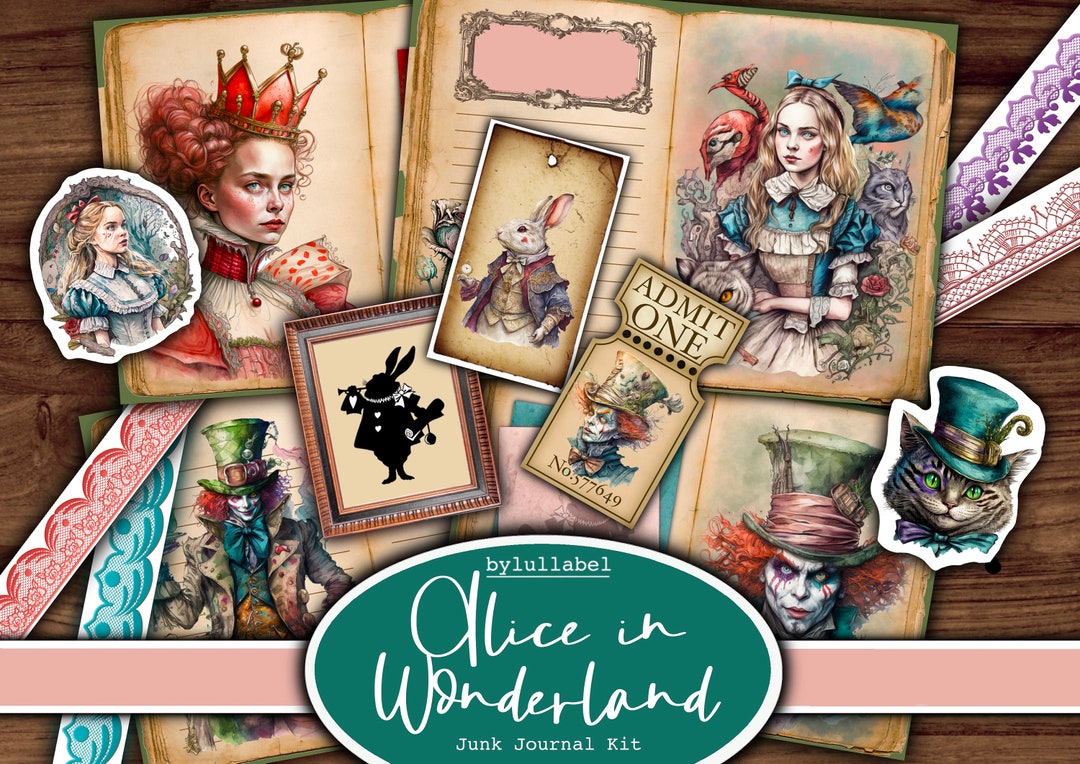 Alice in Wonderland Junk Journal Kit, Printable Kit, Uk. Fairytale ...