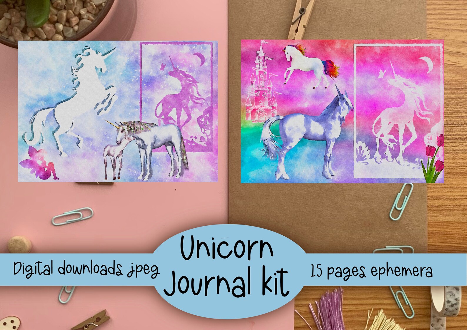 Unicorn Junk Journal Printable Kit, Digital Download, Fantasy, Unicorns ...