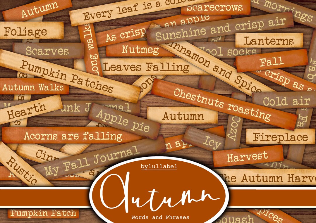 Autumn Words & Phrases Ephemera: Junk Journal Embellishments (digital ...