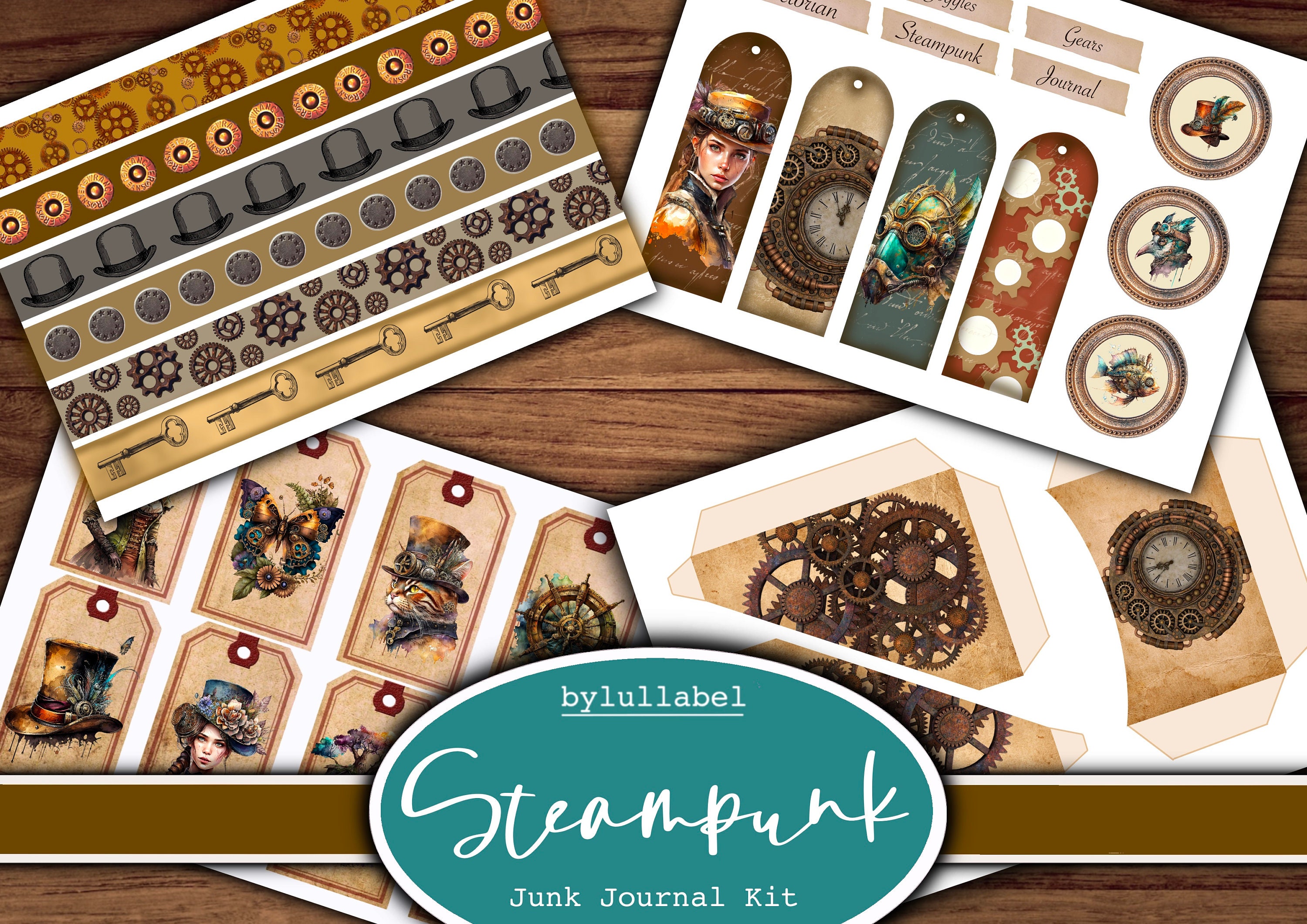 Steampunk Junk Journal Kit: Printable Ephemera, Tags, Labels (digital ...