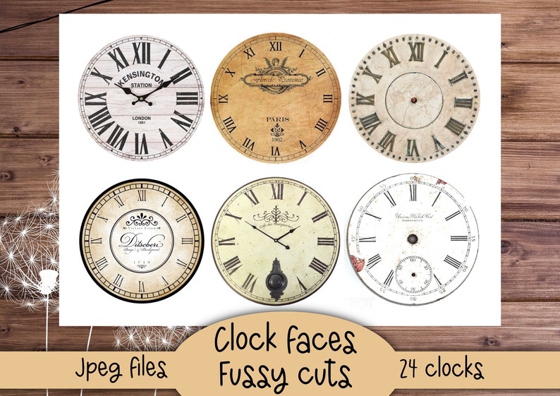 Clock Faces Ephemera: Vintage Style Printable Images (digital Download ...