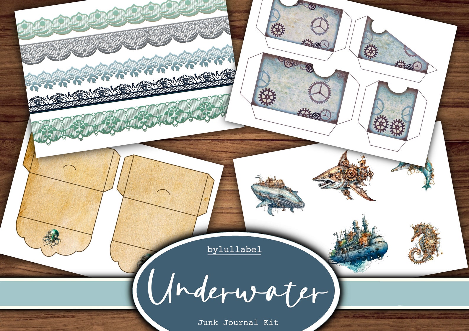 Underwater Steampunk Junk Journal Kit: Ephemera, Tags, Labels (digital ...
