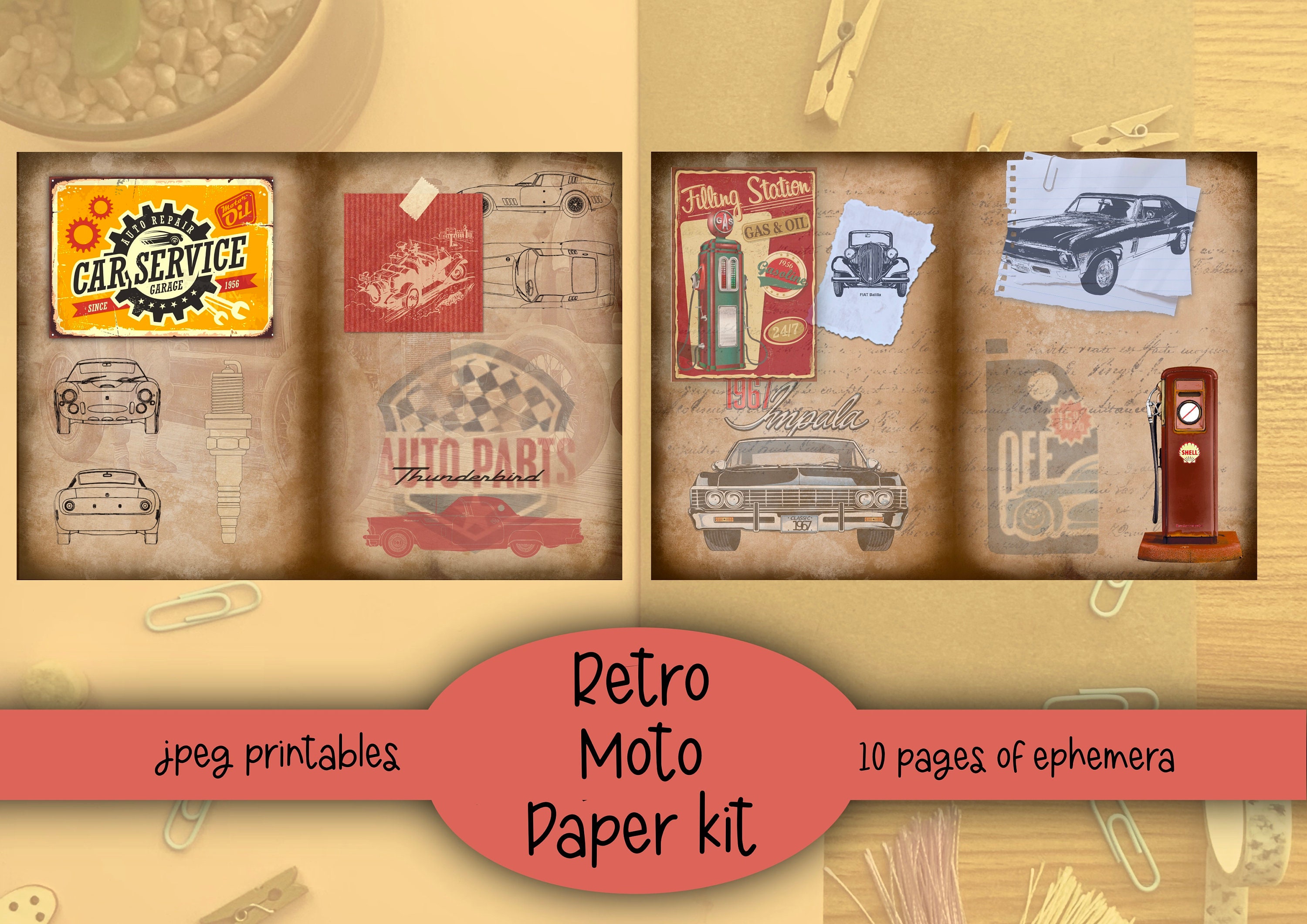 Retro Moto Paper Kit Car Inspired Journal Ephemera Backing - Etsy