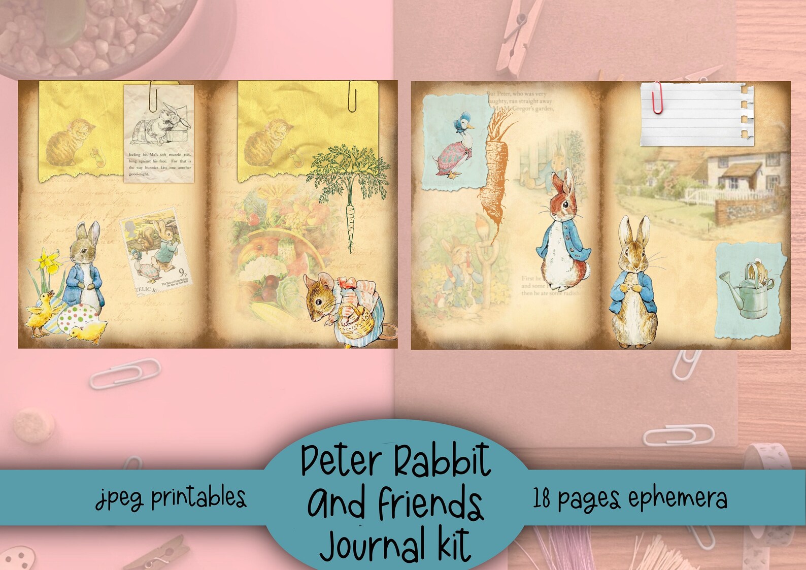 Peter Rabbit & Friends Junk Journal Kit, Ephemera Printable Kit, Uk ...