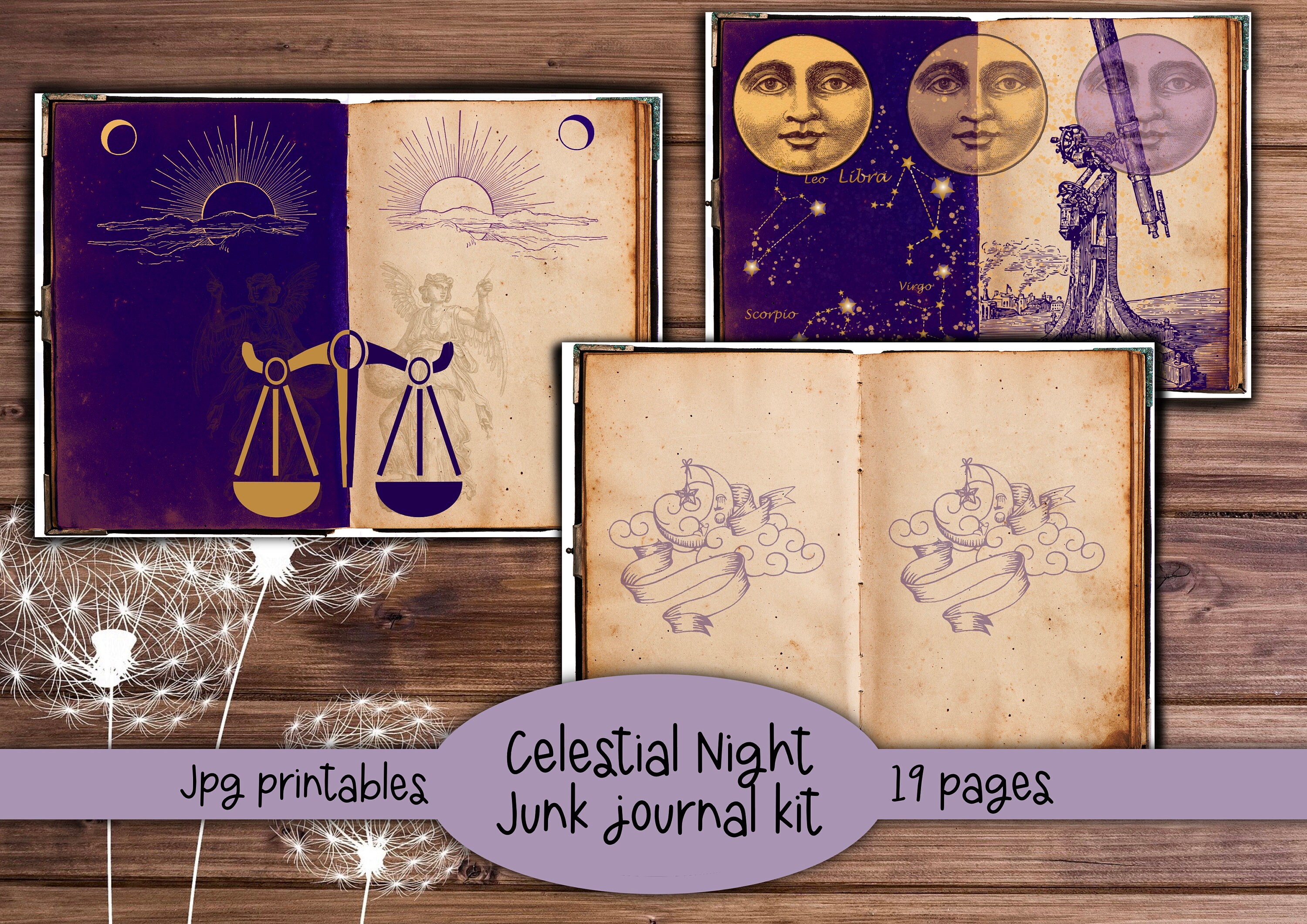 Celestial Night Inspired Junk Journal Kit Ephemera Printable | Etsy