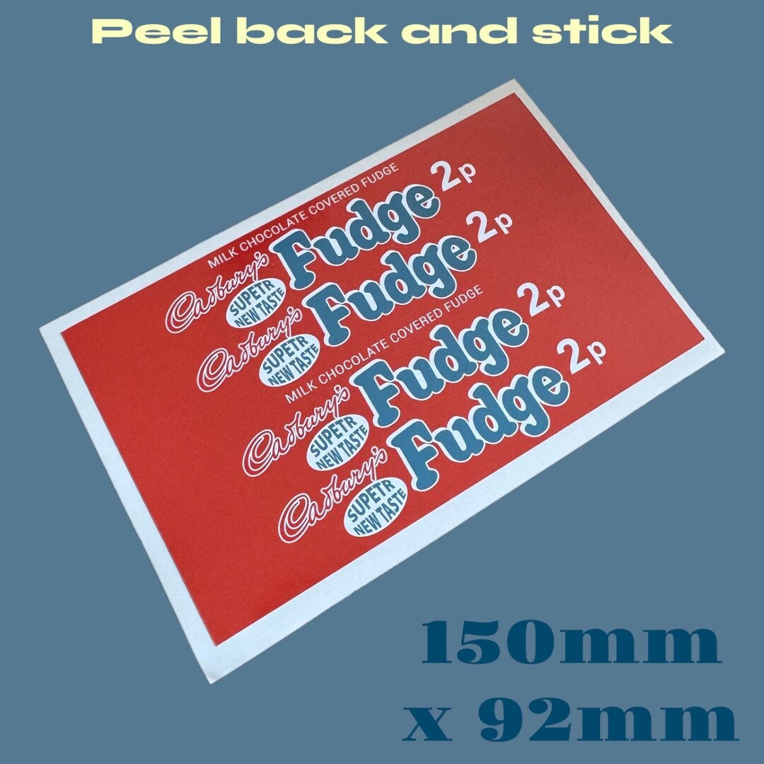 2p Cadburys Fudge Vintage Sweet Wrapper Classic Vinyl Sticker Dummy Bar ...