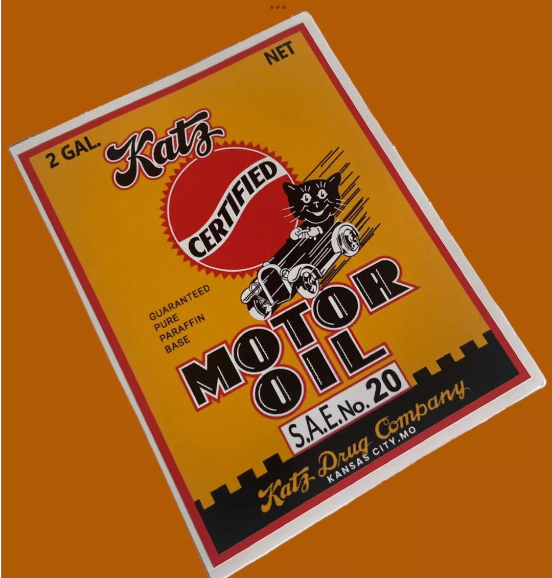 Kats Motor Oil Can Drum Vintage Vinyl Stick on Sticker Badge 1960s ...