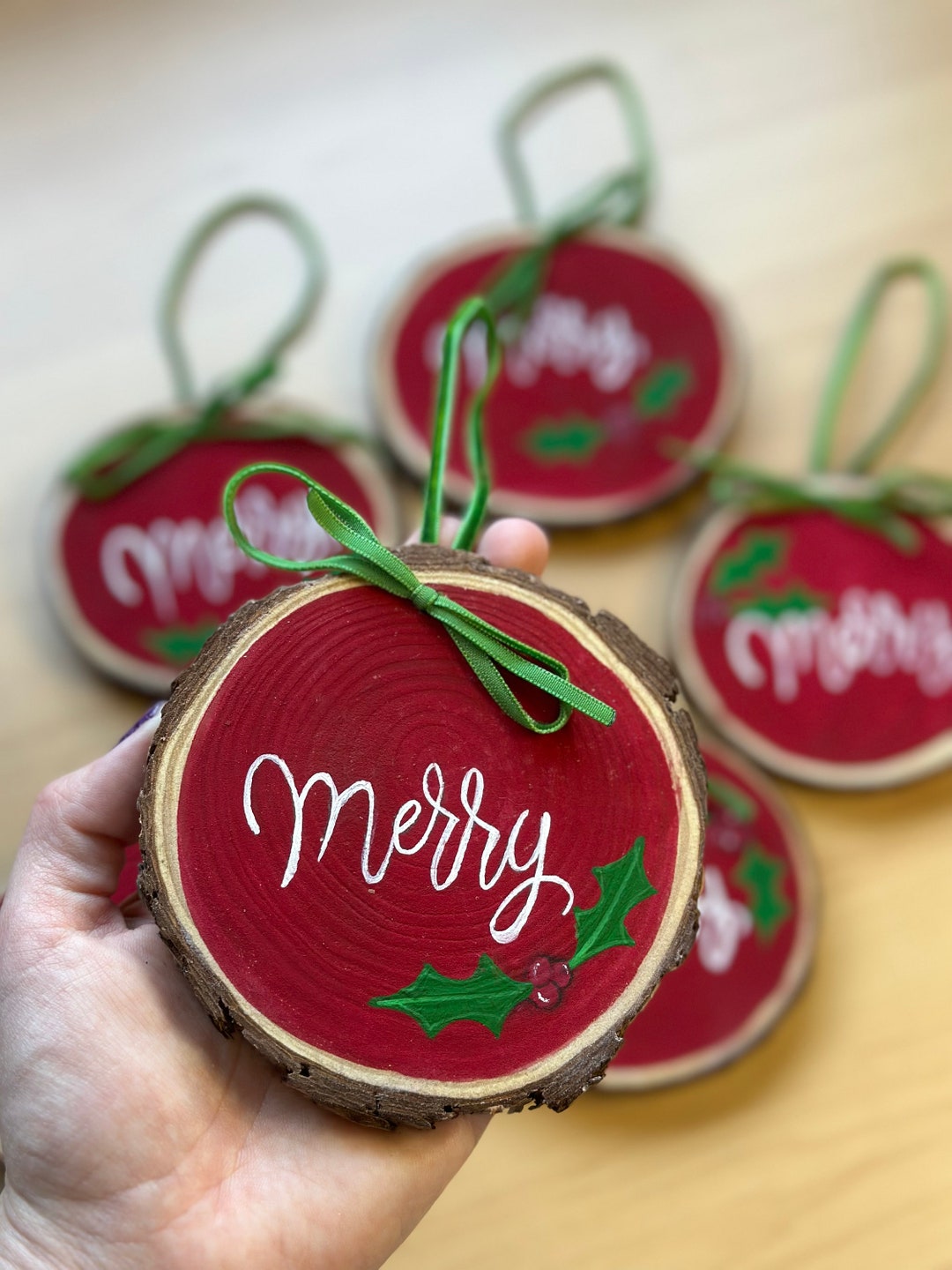 Hand Painted Wood Slice Ornaments - Etsy