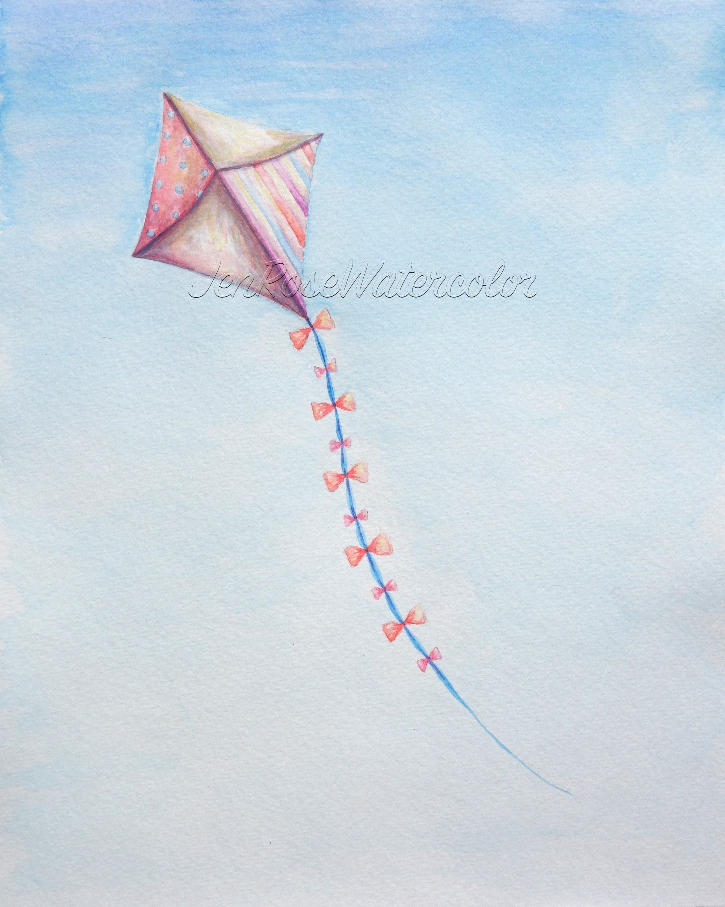 Pink Kite, Girl Nursery Decor, UNFRAMED Children's Watercolor Art ...