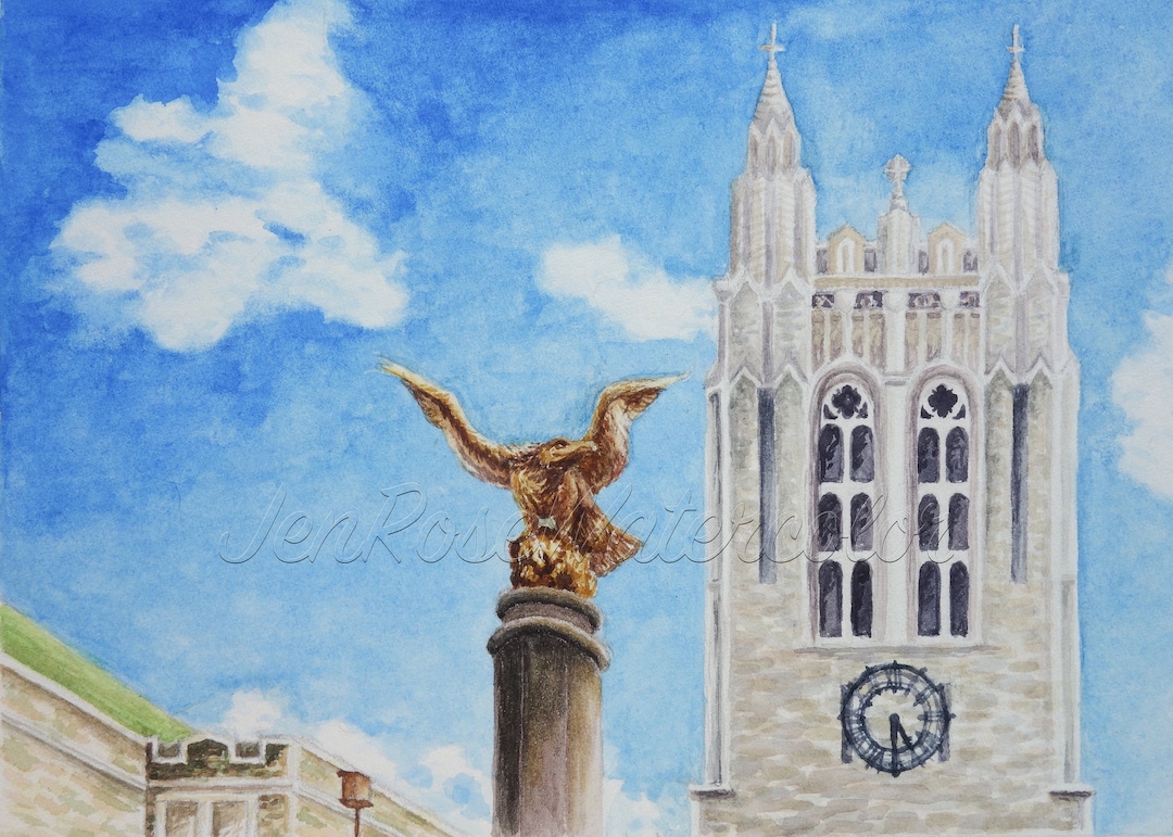 Boston College Watercolor Painting, BC Eagle, Gasson Hall, Graduation ...