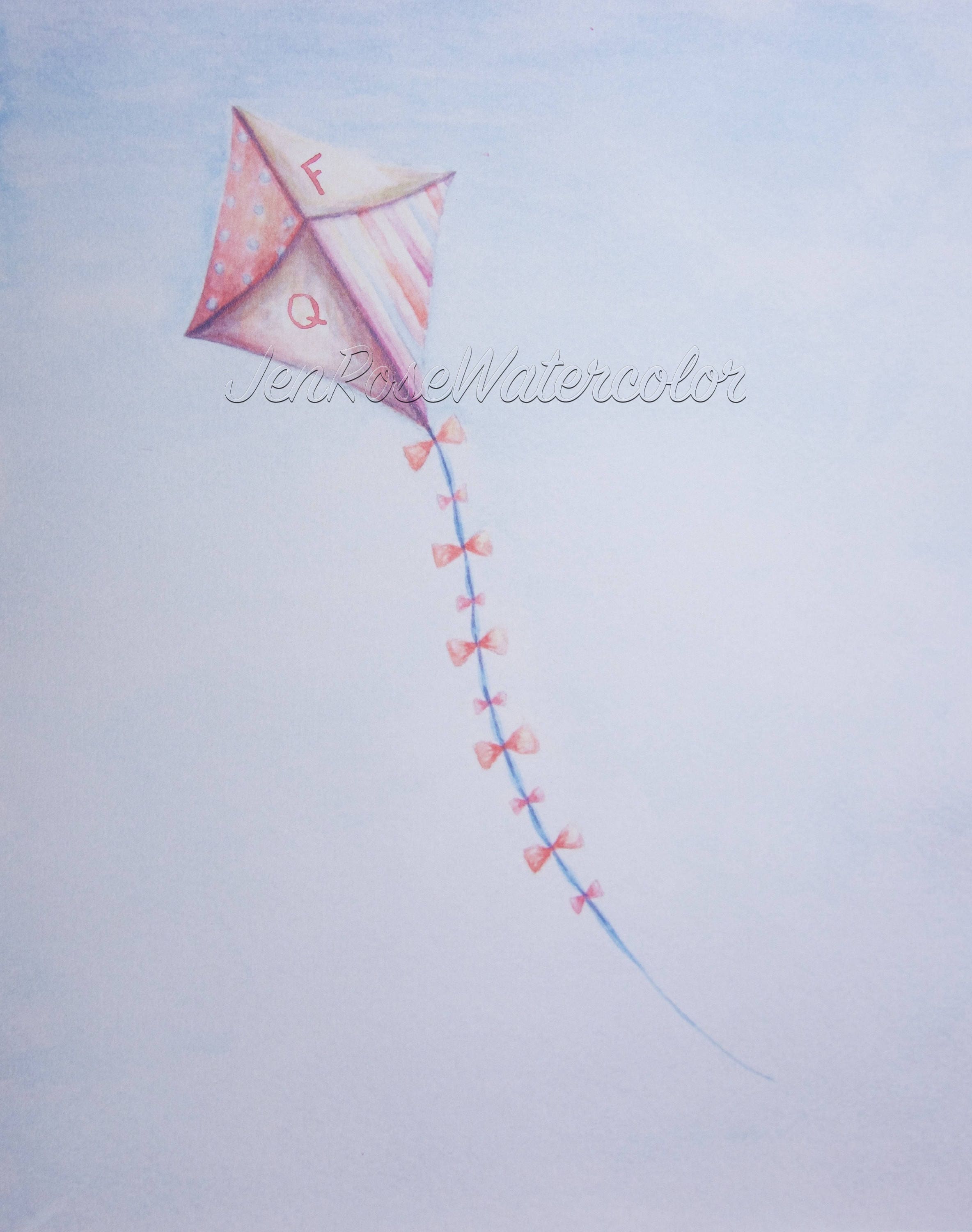 Pink Kite, Girl Nursery Decor, UNFRAMED Children's Watercolor Art ...