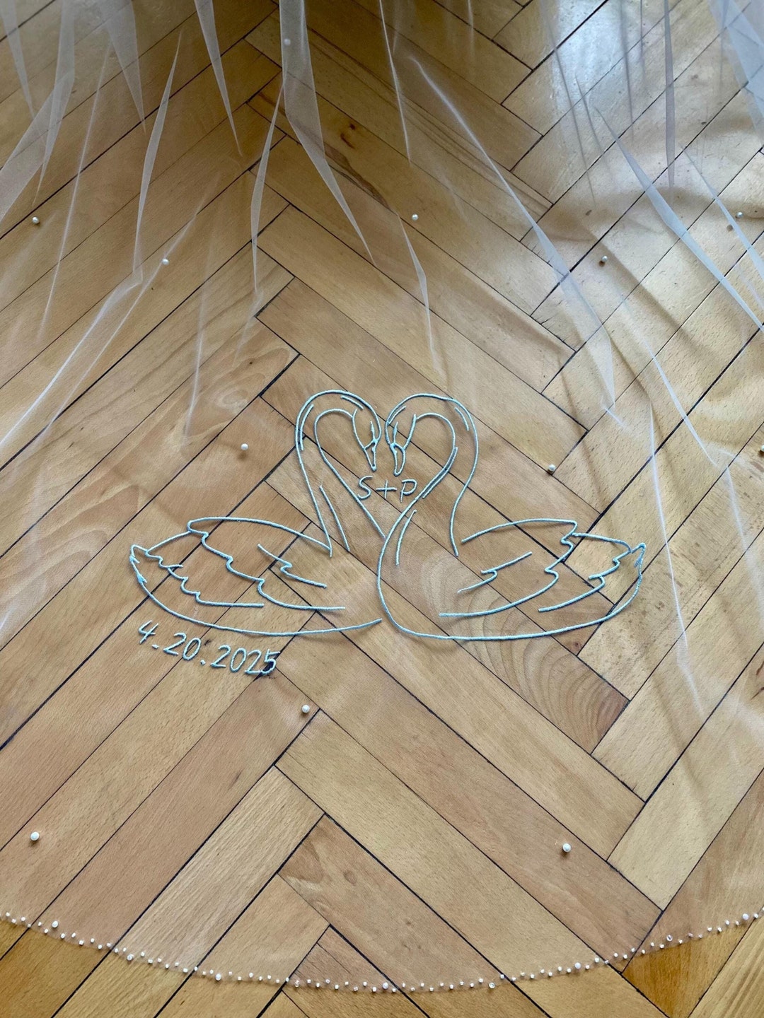 Monogram Wedding Veil With Pearls, Beads Wedding Veil, Personalized ...