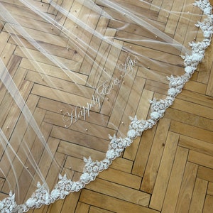 Lace Edged Personalized Wedding Veil With Embroidered Phrases, Picture ...