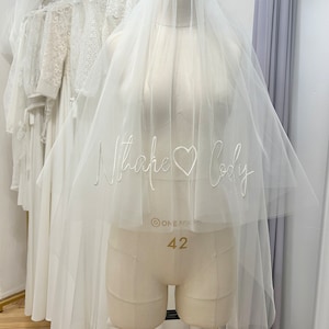 Custom Pearl Lace Edges Veil, Embroidered Wedding Veil Phrases, Words ...