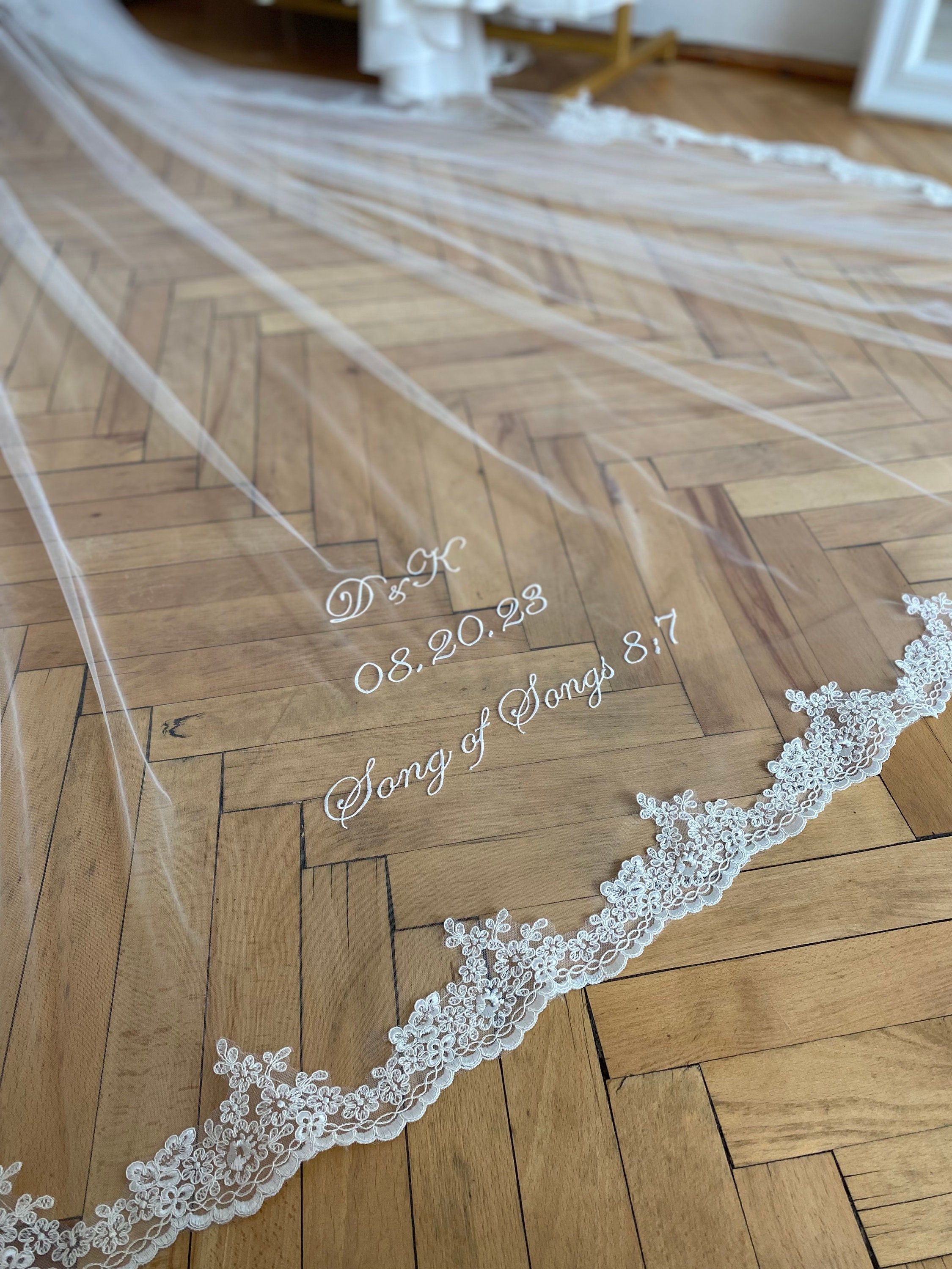 Embroidered Wedding Veil: Custom Script, Personalized Bridal Veil - Etsy