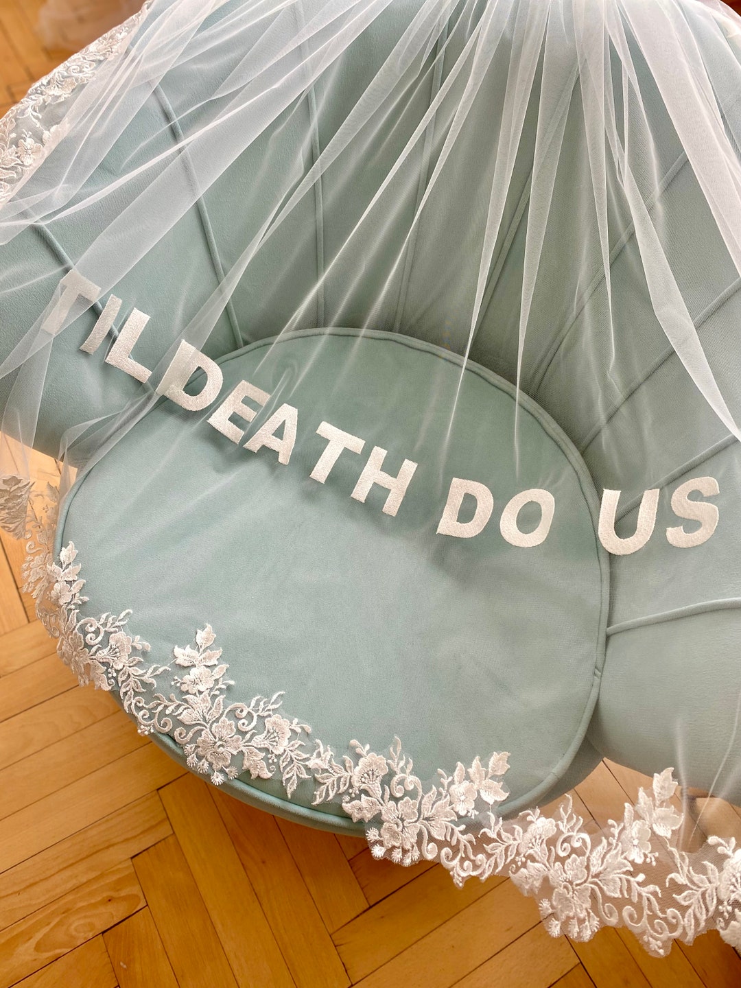 Bespoke Lace Veil Embroidered Phrases, Initials, Ribbon or Pearls Edged ...