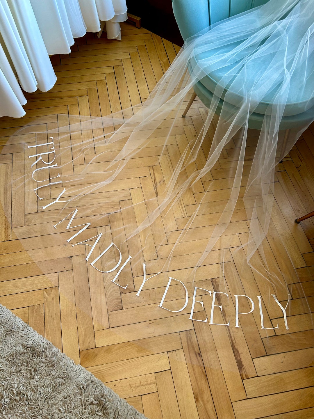 Custom Embroidery Veil, Monogram Wedding Veil With Embroidered Phrases ...