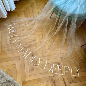 Custom Embroidery Veil, Monogram Wedding Veil With Embroidered Phrases ...