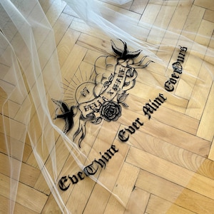 Custom Embroidery Veil, Monogram Wedding Veil With Embroidered Phrases ...