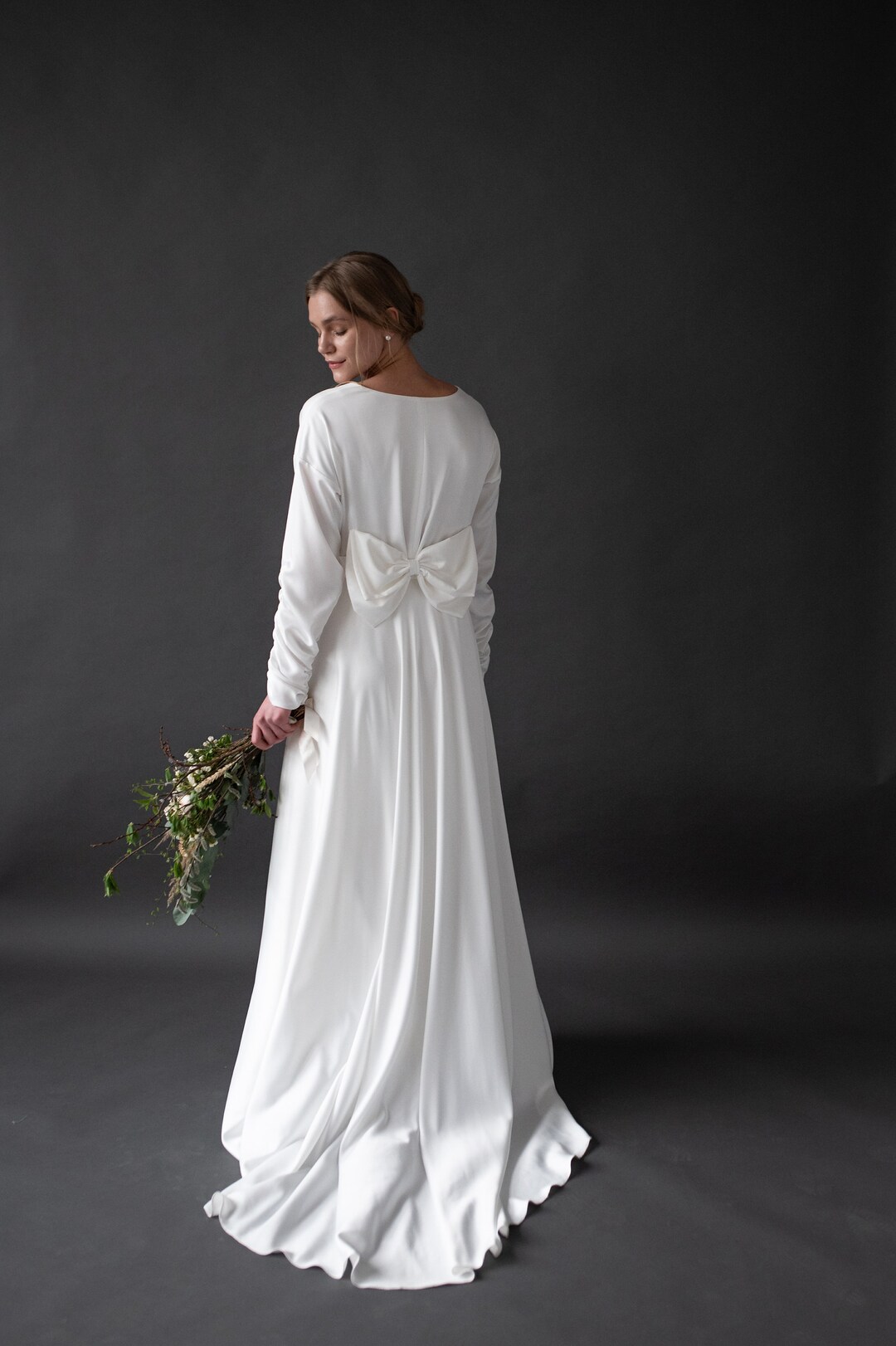 Modest Bohemian Wedding Dress Closed Back, V Neck, Whimsical Long ...