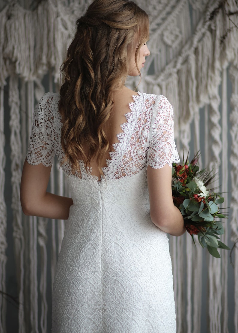 Rustic Macrame Wedding Dress Lace Open Back and V-neck | Etsy