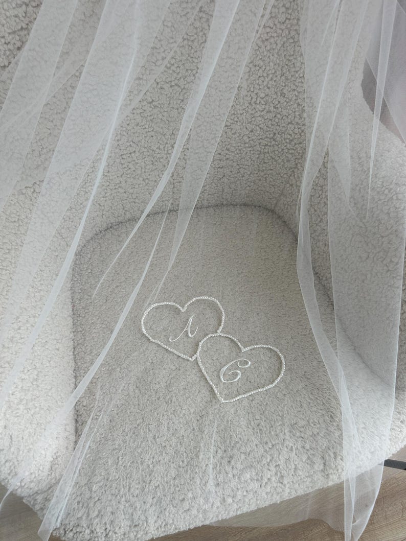 Bespoke Wedding Veil: Embroidered Hearts, Initials, Birds, Pearls - Etsy