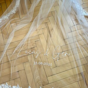 Custom Embroidery Veil, Monogram Wedding Veil With Embroidered Phrases ...