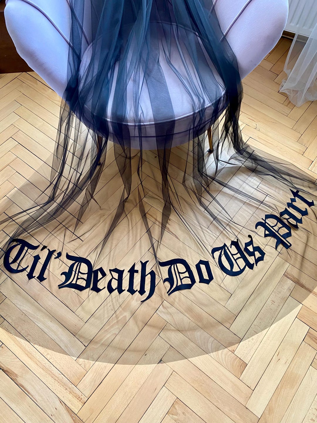 Black Cathedral Wedding Veil: Custom Monogram Embroidery, Gothic Veil ...