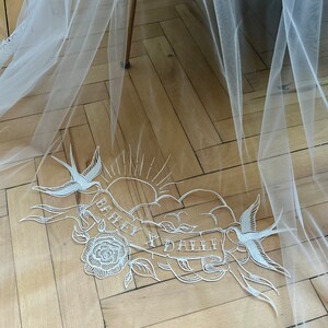 Lace Edged Personalized Wedding Veil With Embroidered Phrases, Picture ...