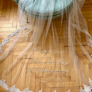 Custom Embroidery Veil, Monogram Wedding Veil With Embroidered Phrases ...