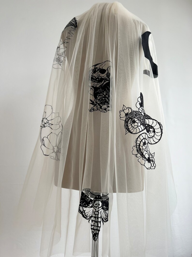 Embroidered Tattoo Wedding Veil: Custom Tulle Veil, Alternative Bridal ...
