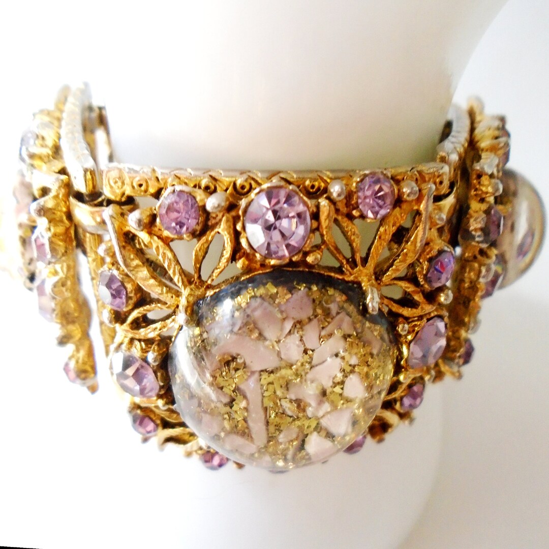 SELRO Violet Rhinestone Pink Glitter Bracelet, Book Piece Selro Vintage Link Bracelet, Selro Art ...