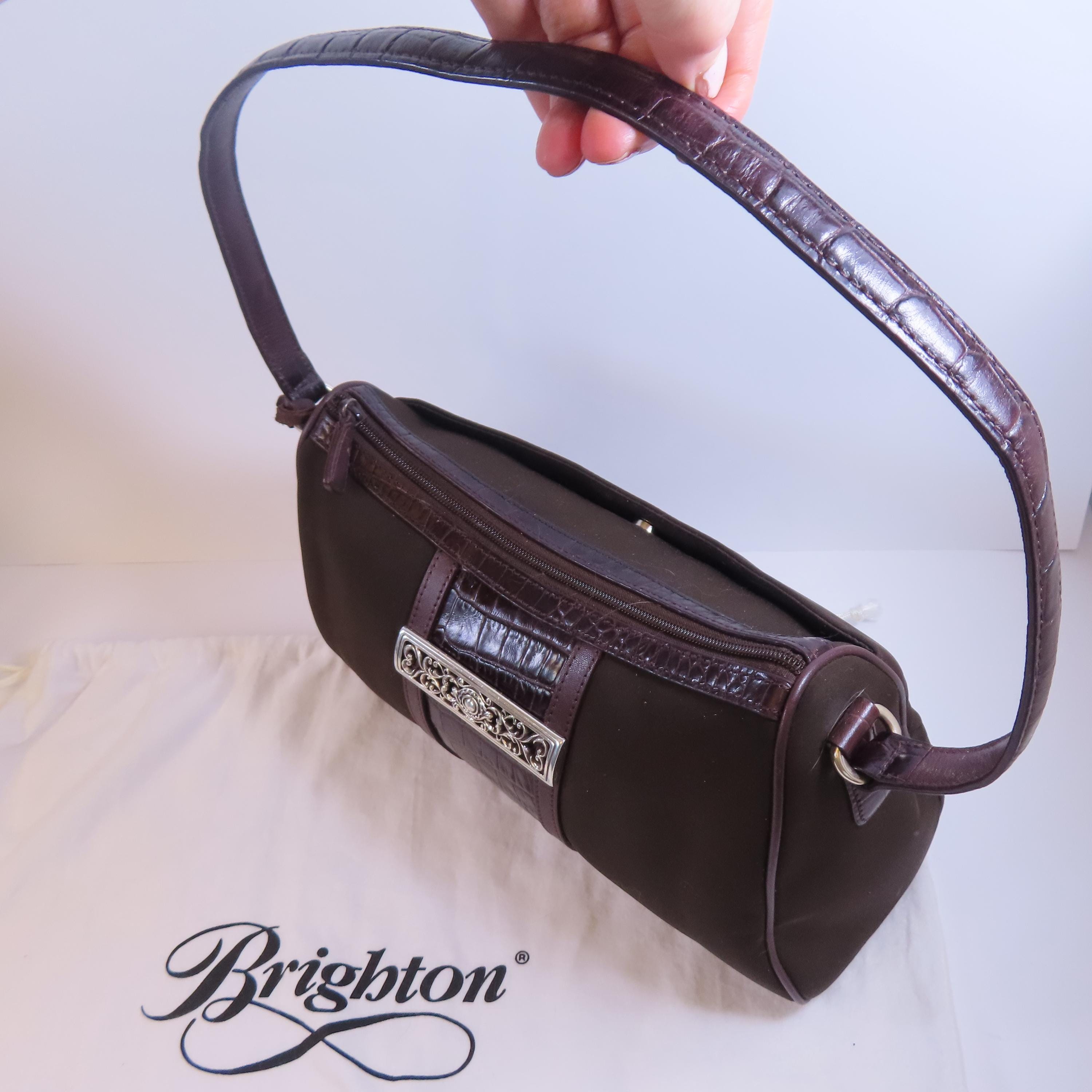 BRIGHTON Signature Brown Bag, Elegant Brighton Brown Canvas & Croc ...